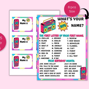 What's Your 90s Name Game + Name Tags, 90s Themed Birthday Game, 1990s ...
