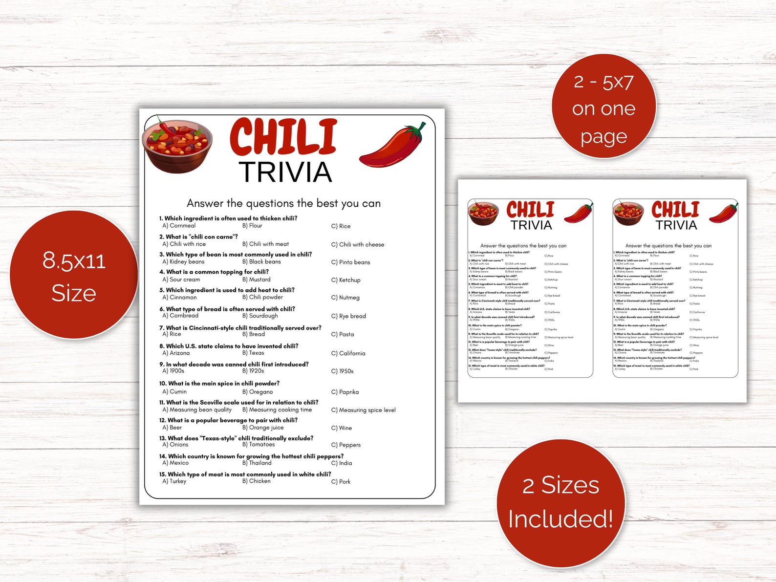 Chili Trivia Game, Chili Cookoff Quiz, Printable Chili Cook-off Game ...