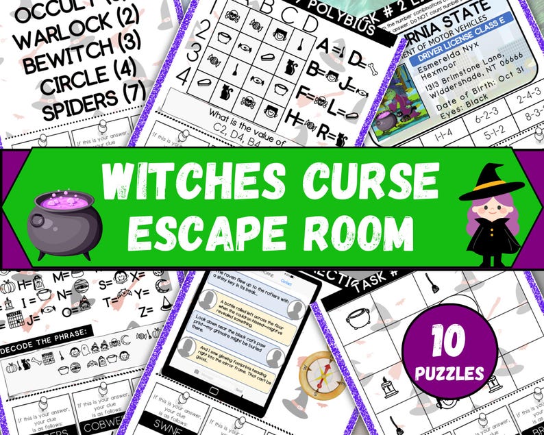 Witch Escape Room for Kids, Printable Escape Room Kit, Halloween Party ...