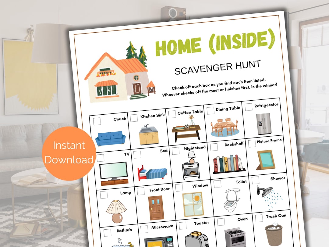 Indoor Home Scavenger Hunt for Kids, Printable Indoor Treasure Hunt ...