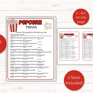 Popcorn Trivia Game, Popcorn Quiz, Printable Popcorn Game for Kids and ...
