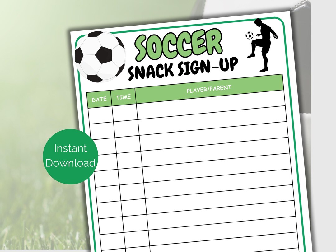 Soccer Snack Sign up Sheet, Printable Soccer Snack Schedule, Soccer ...