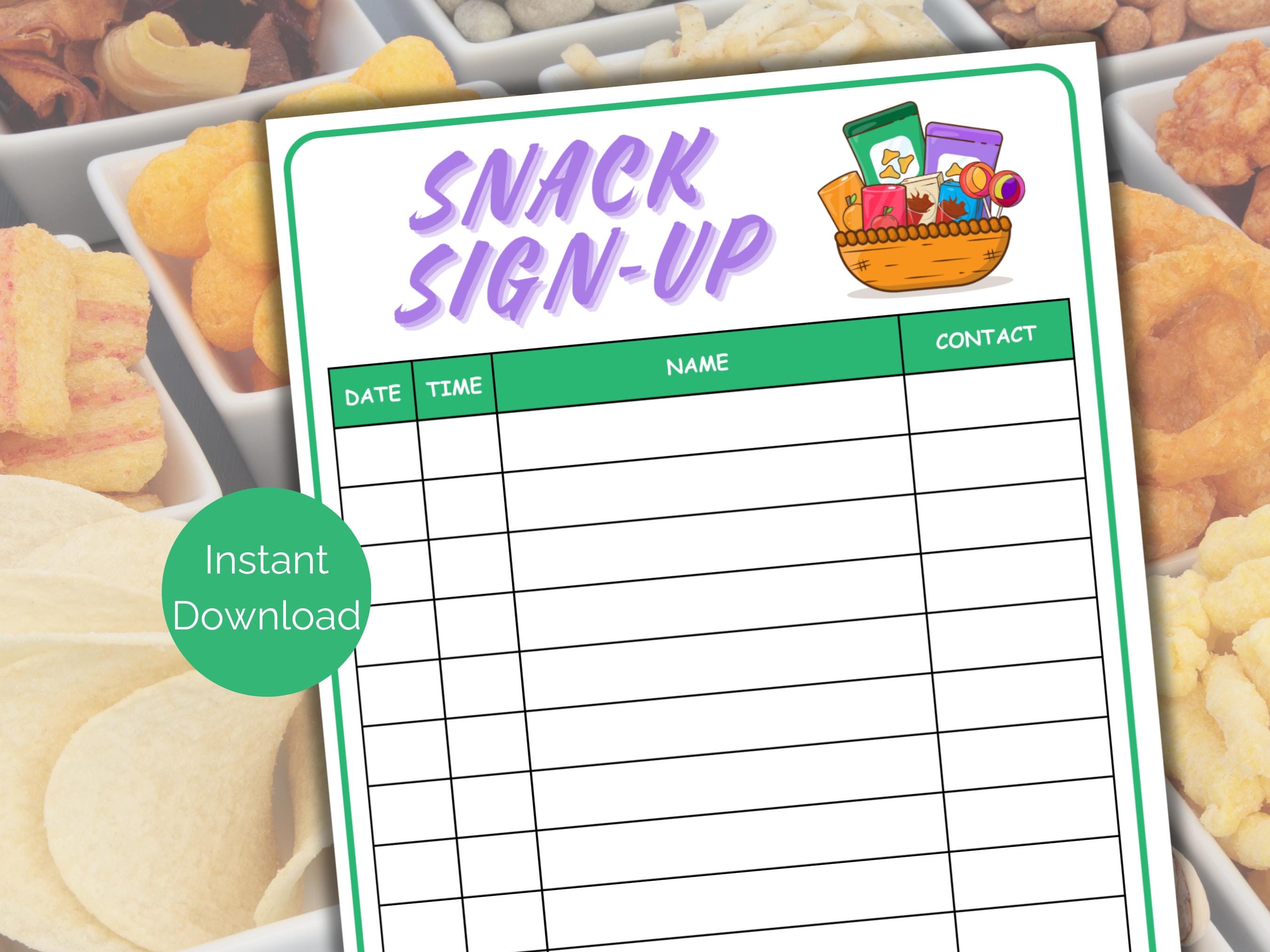 Sign Up Sheet For Snacks Sports Sign Up Sheets | Organize Games And