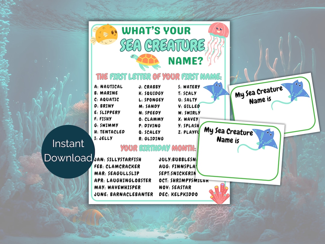 What's Your Sea Creature Name Game + Name Tags, Under the Sea Party ...