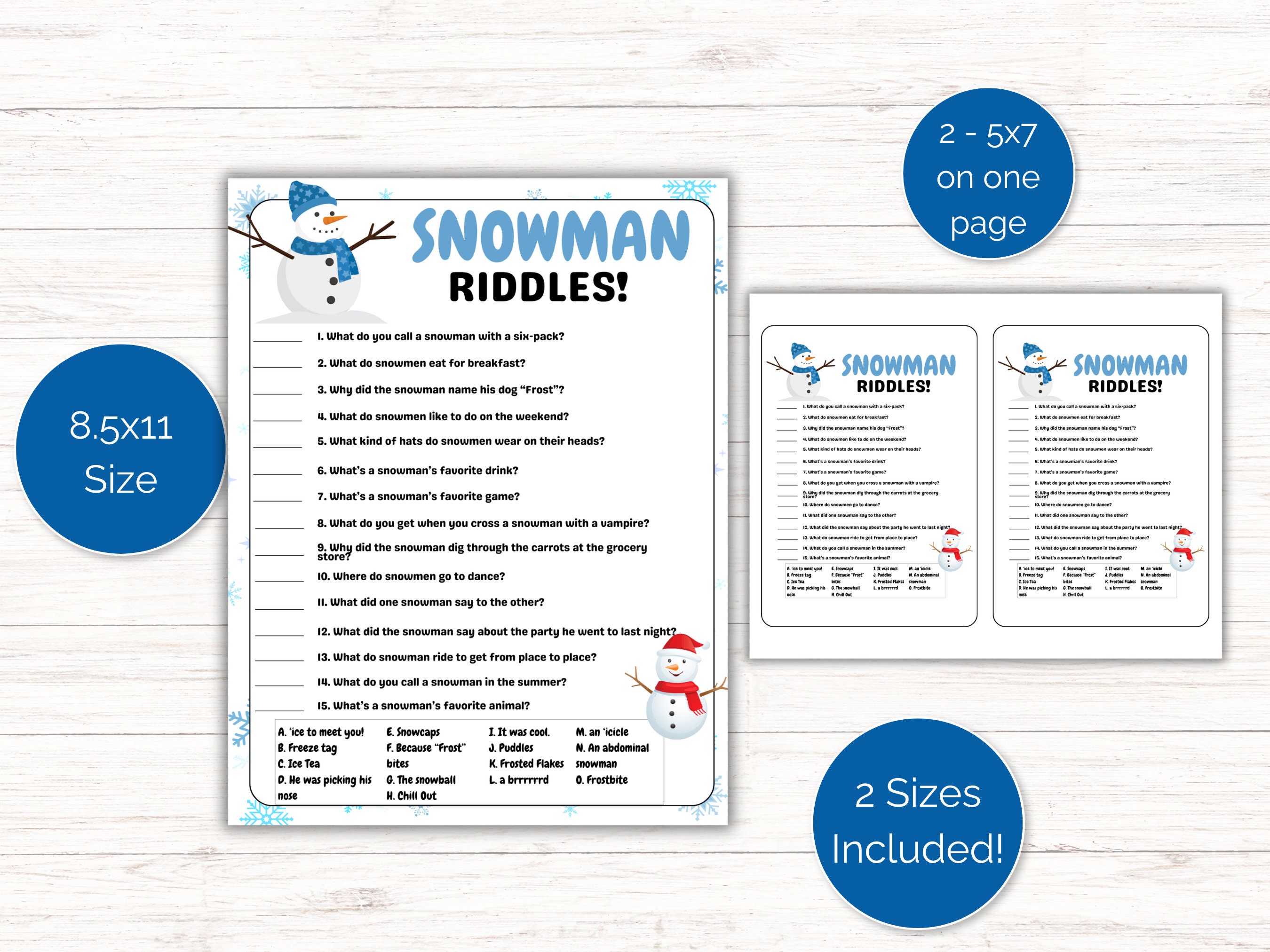 Snowman Riddles, Winter Riddles, Winter Printable Activity, Winter Game ...
