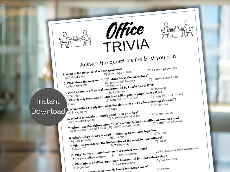 Office Trivia Game, Coworker Quiz, Printable Office Team Building Games ...