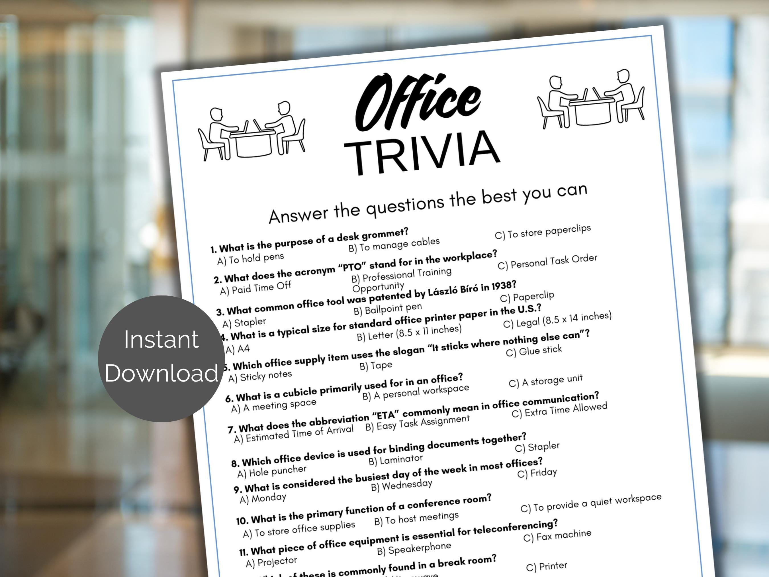 Office Trivia Game, Coworker Quiz, Printable Office Team Building Games ...