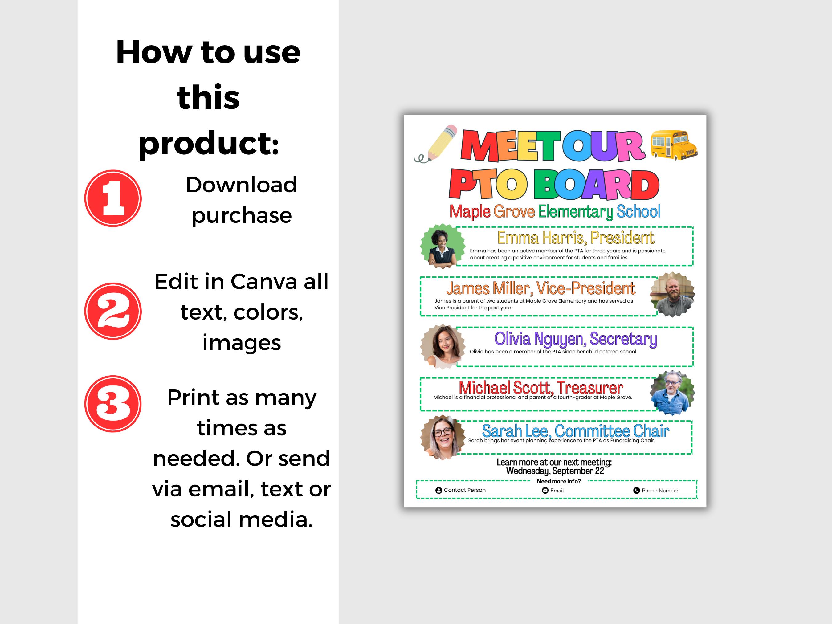 EDITABLE Meet the PTA PTO Board Flyer Template, Pta Volunteer Board ...