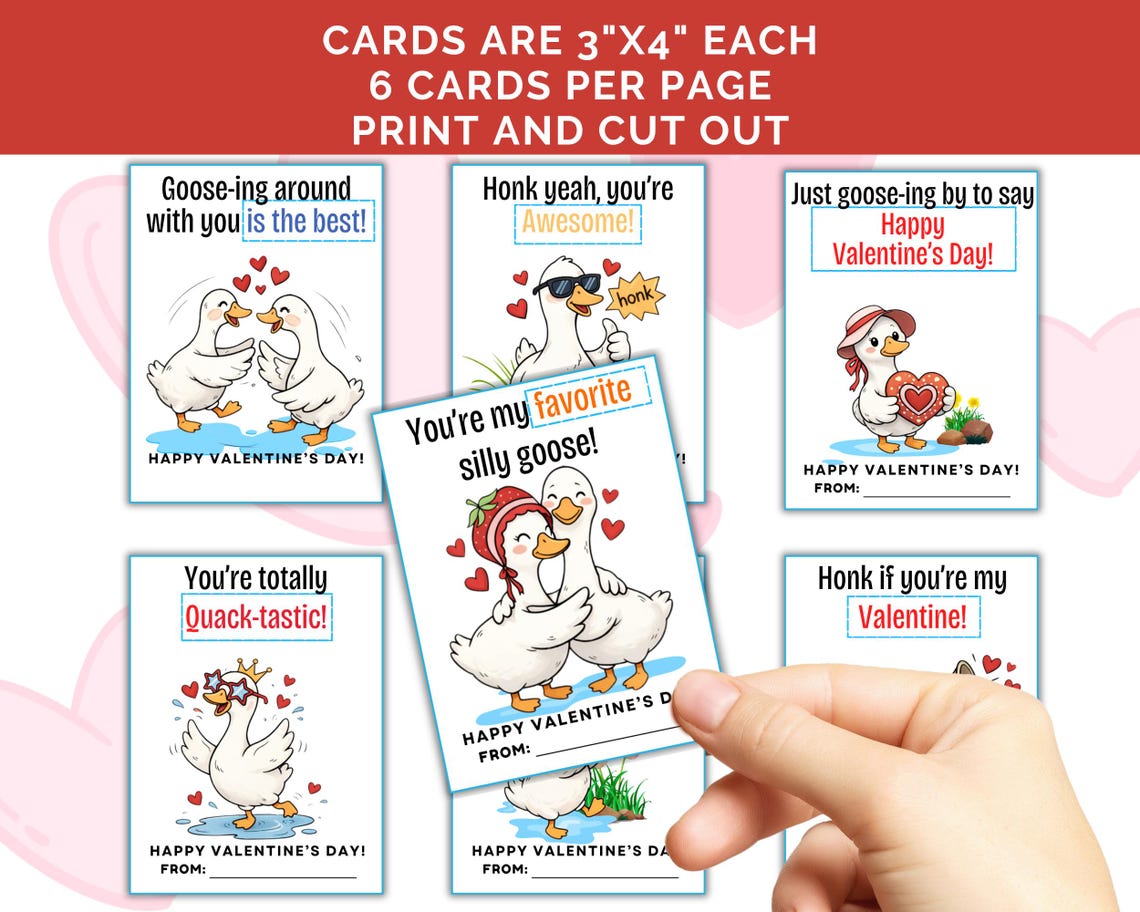 Silly Goose Valentine Cards, 6 Printable Silly Goose Valentines for ...