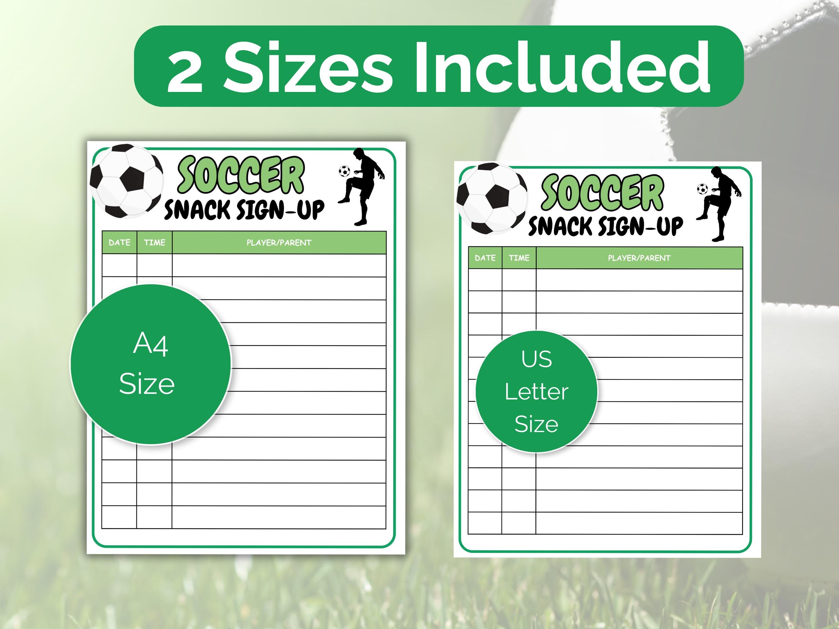 Soccer Snack Sign up Sheet, Printable Soccer Snack Schedule, Soccer ...