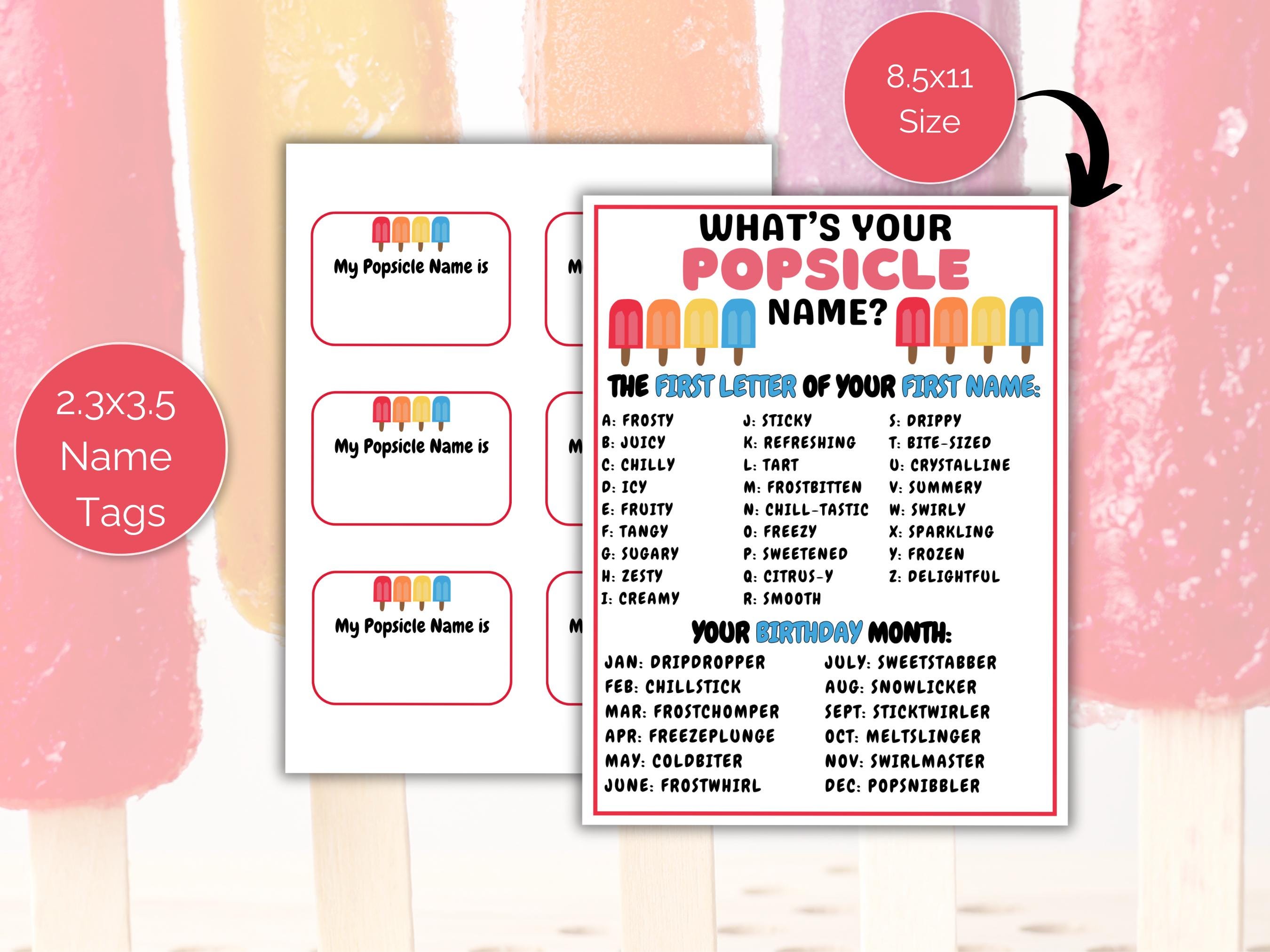 What's Your Popsicle Name Game + Name Tags, Popsicle Party Game ...