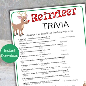 Reindeer Trivia Game, Printable Reindeer Quiz, Christmas Party Game ...