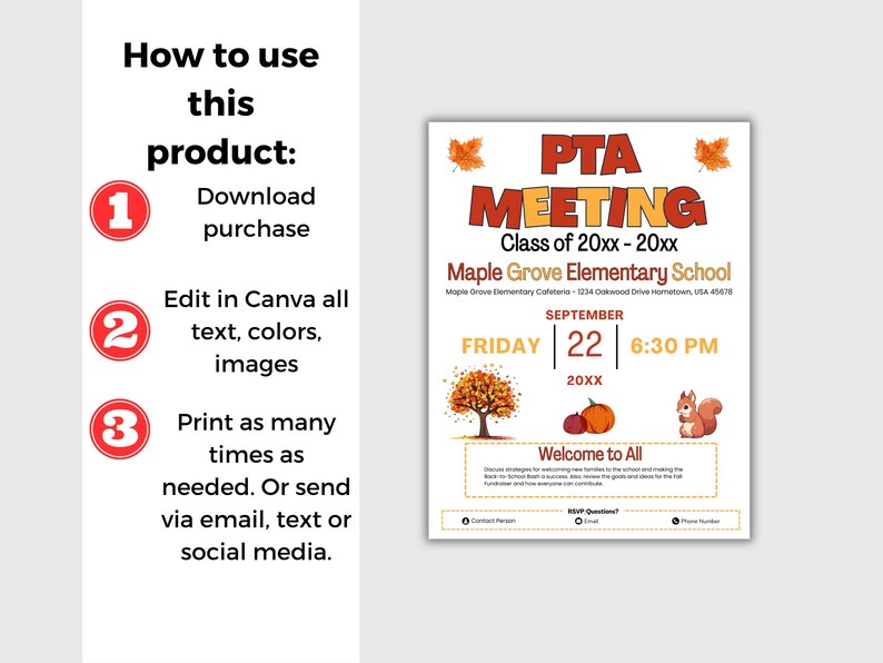 EDITABLE PTO PTA September Meeting Flyer Template, Pto/pta Information ...