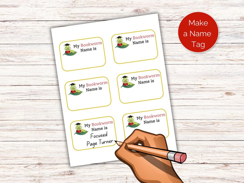 What's Your Bookworm Name Game + Name Tags, Printable Book Club Games ...