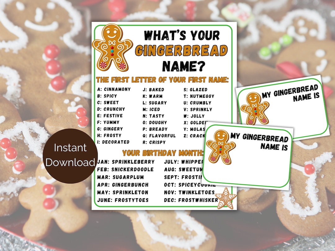 What's Your Gingerbread Name Game + Name Tags, Gingerbread Party Game ...