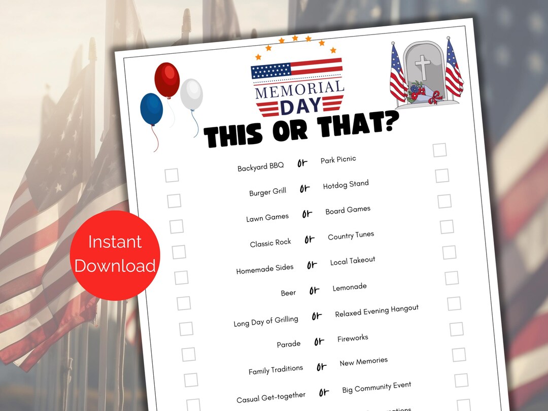 Memorial Day This or That Game, Printable Memorial Day Games for Kids ...