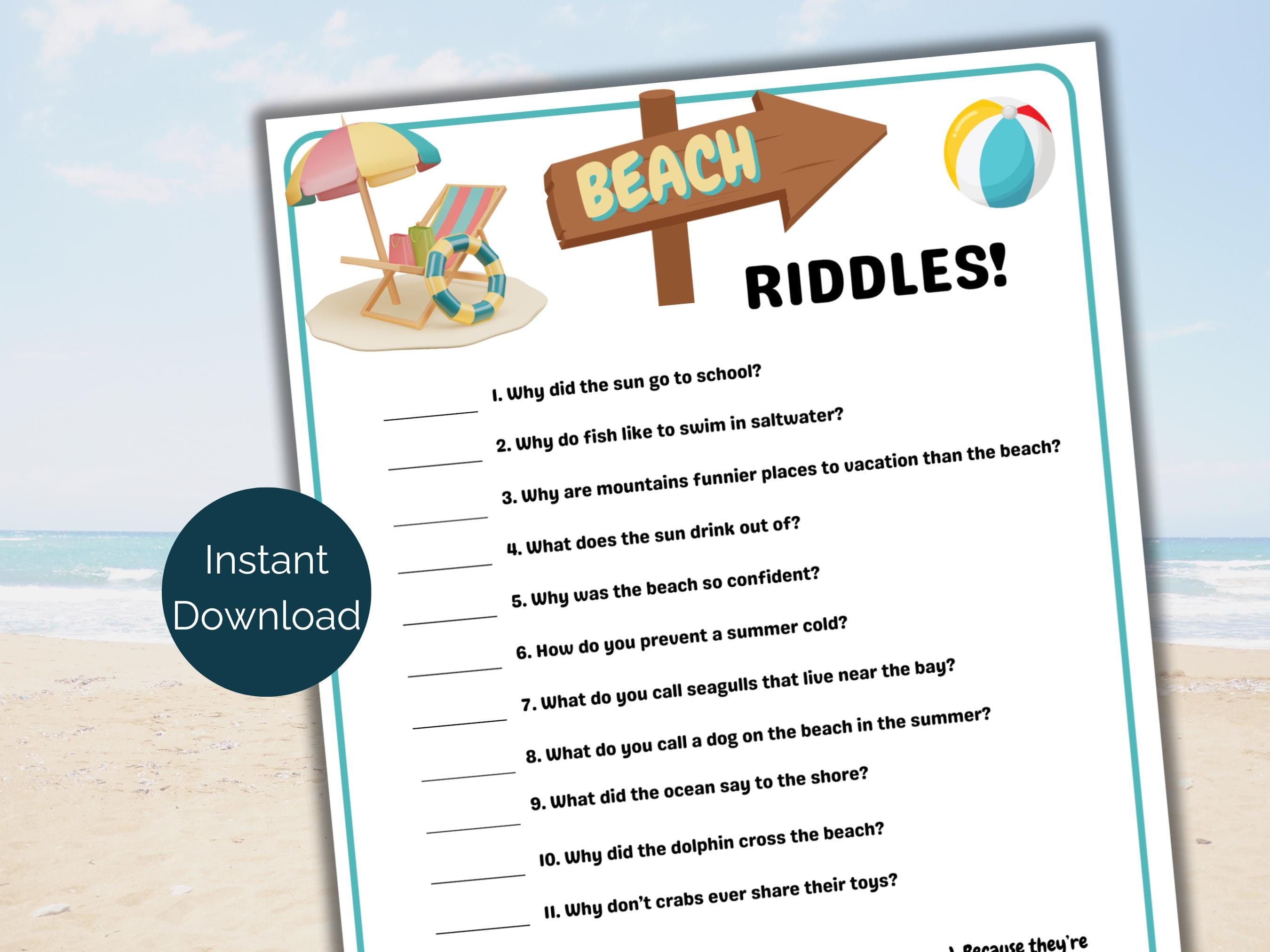 Beach Jokes, Beach Riddles, Beach Printable, Beach Vacation Party Game ...