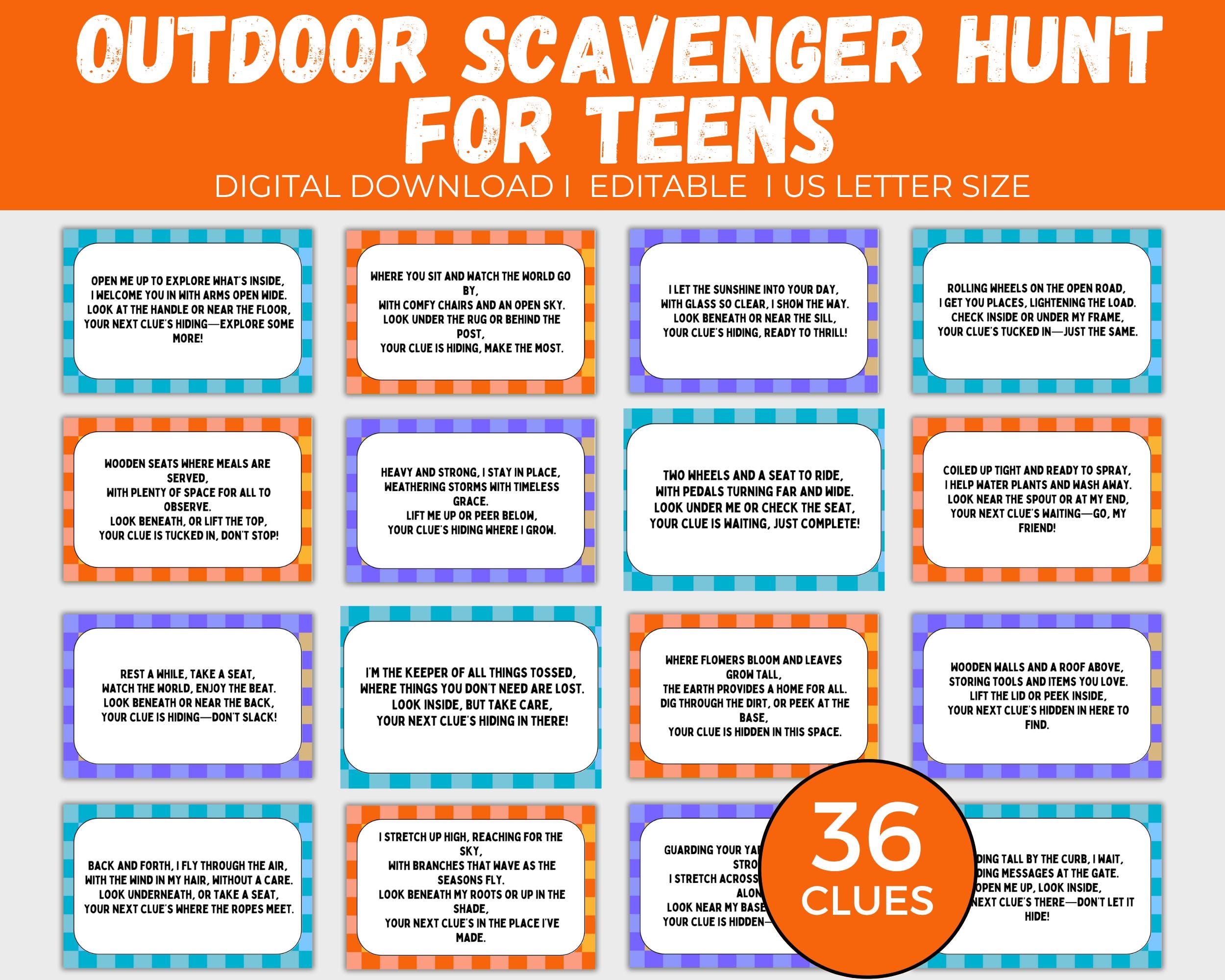 Outdoor Scavenger Hunt, Printable Teen Scavenger Hunt, Birthday ...