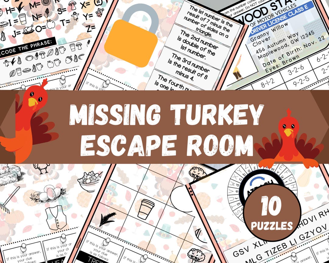 Missing Turkey Escape Room Game, Thanksgiving Printable Escape Room Kit ...