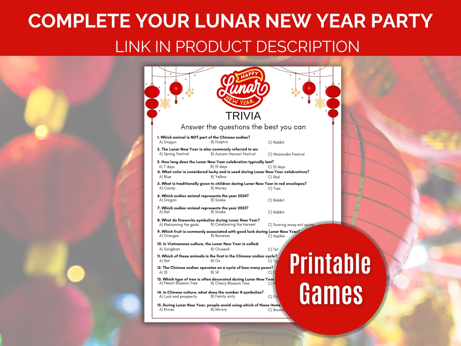 Lunar New Year Pass the Prize, Printable Lunar New Year Pass the Parcel ...