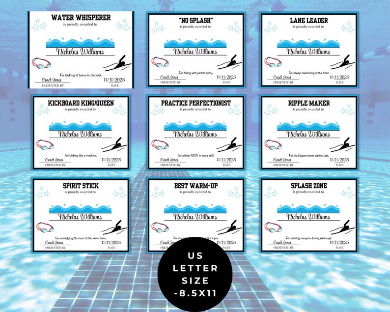 Editable Swimming Award Certificates, 101 Printable End of Season Swim ...