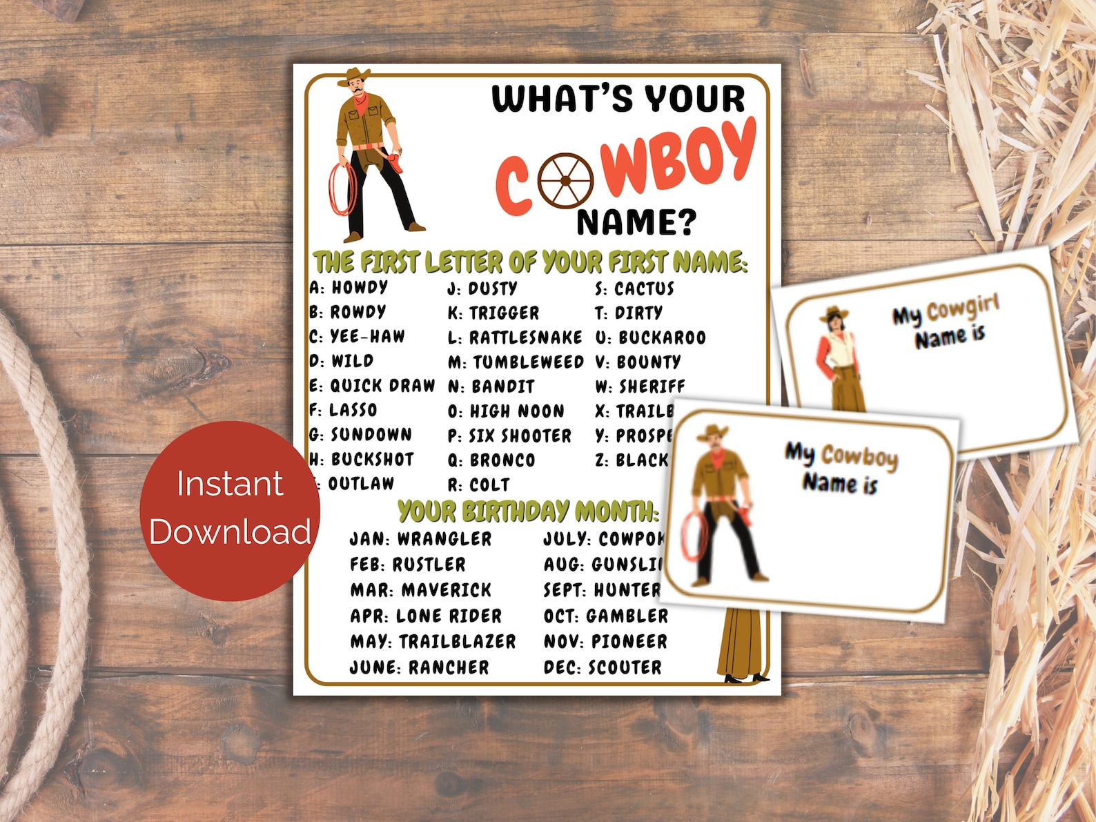What's Your Cowboy Name Game + Name Tags, What's Your Cowgirl Name ...