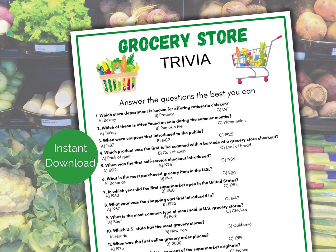 Grocery Store Trivia Game, Grocery Store Quiz, Printable Grocery Store ...