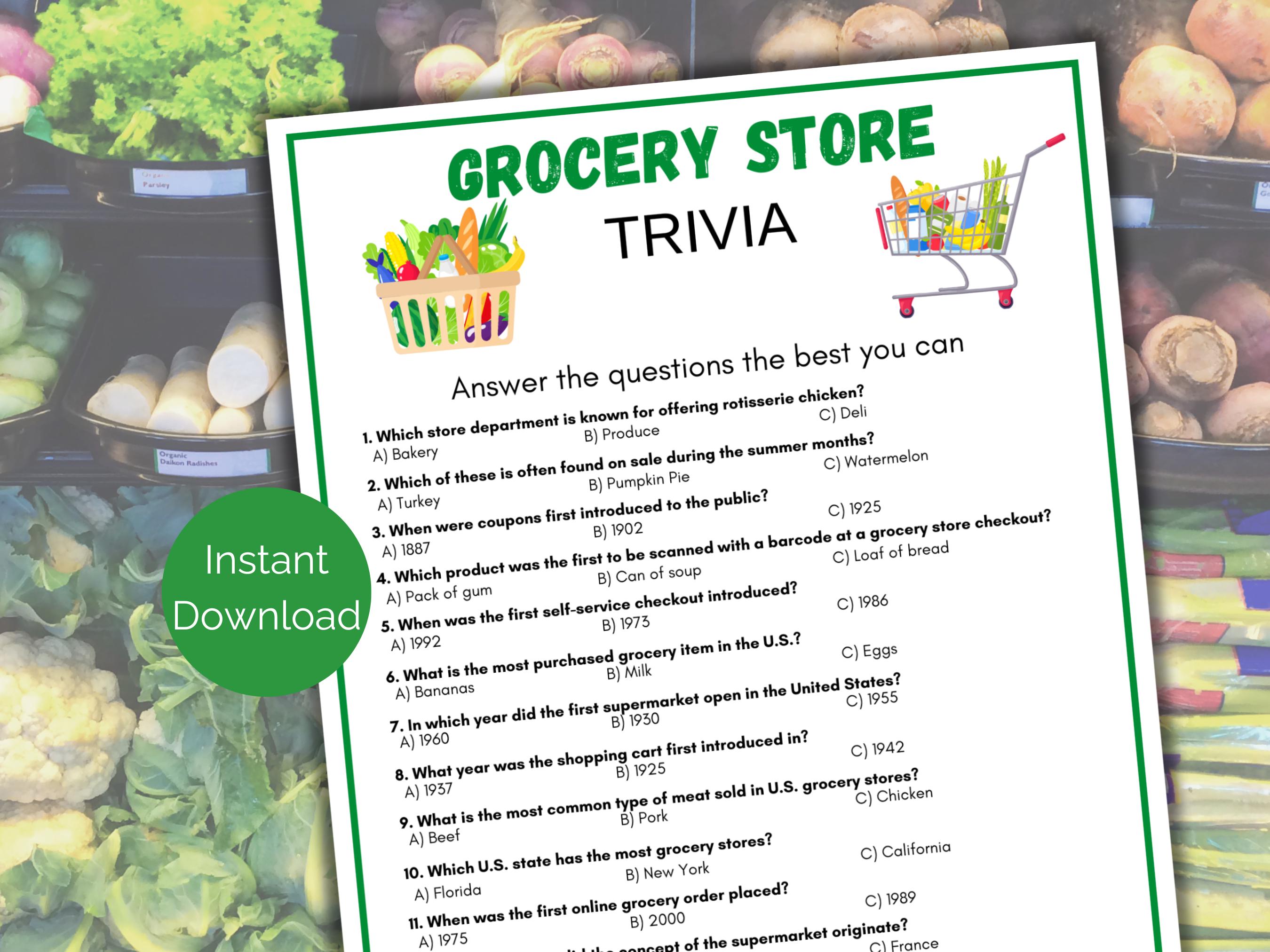 Grocery Store Trivia Game, Grocery Store Quiz, Printable Grocery Store ...