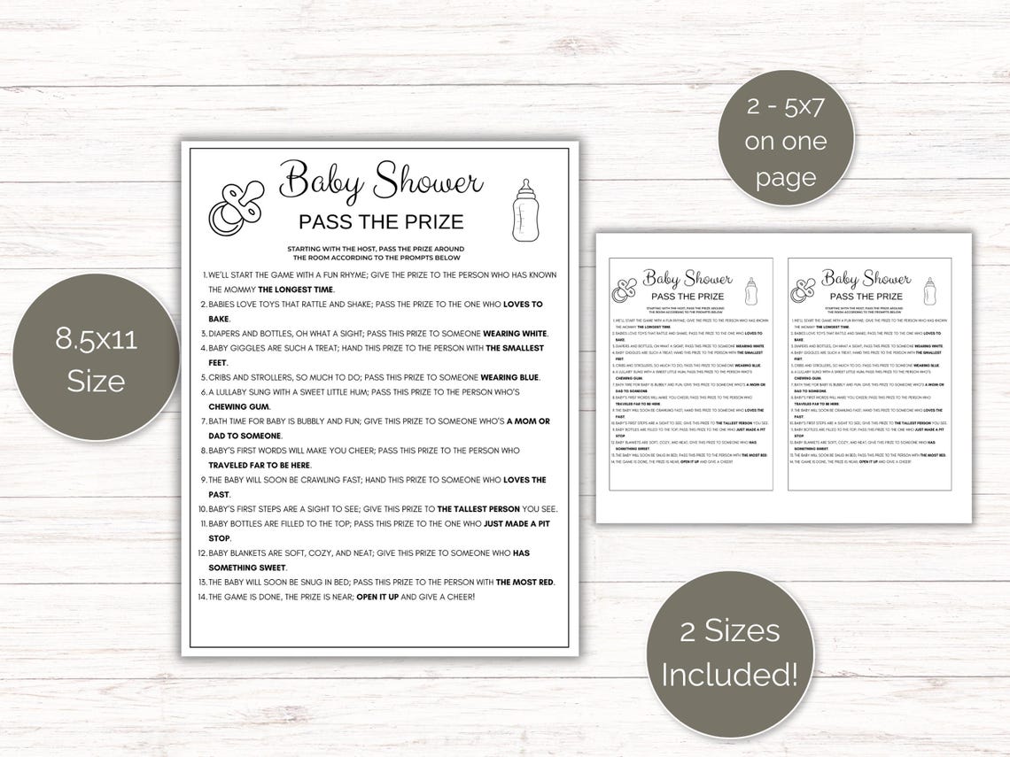 Baby Shower Pass the Prize, Printable Baby Shower Pass the Parcel Game ...