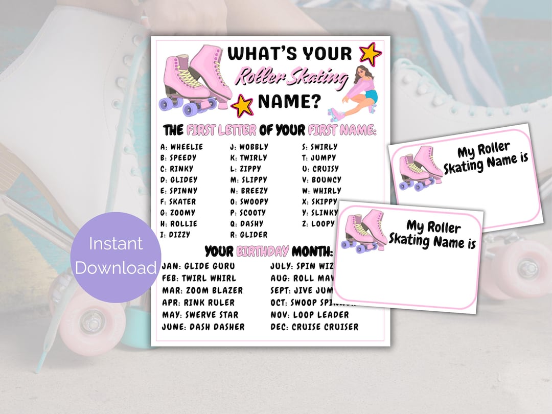 What's Your Roller Skating Name Game + Name Tags, Printable Skating ...