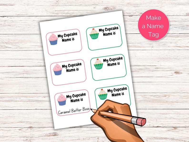 What's Your Cupcake Name Game + Name Tags, Cupcake Birthday Party Game ...