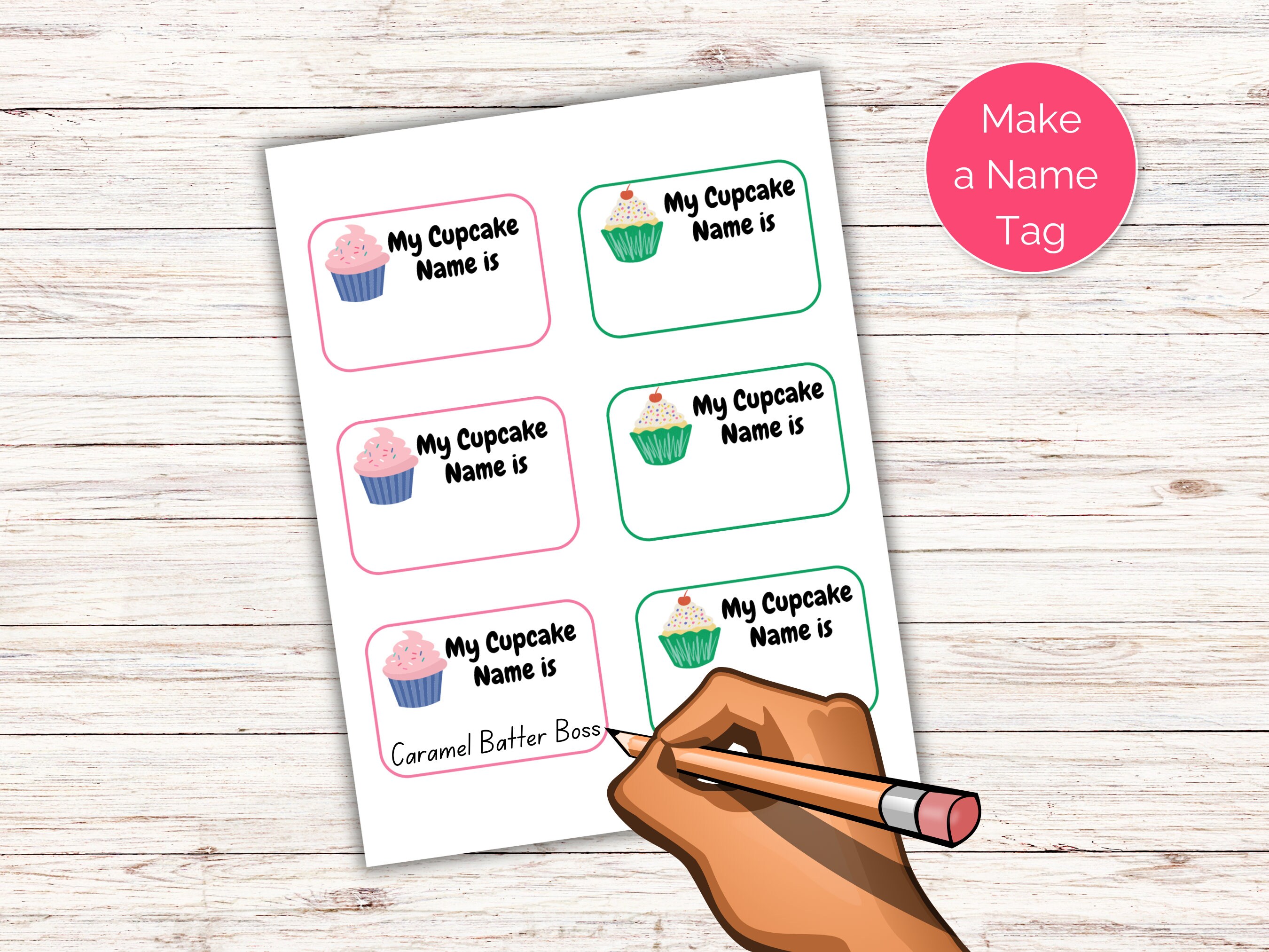 What's Your Cupcake Name Game + Name Tags, Cupcake Birthday Party Game ...