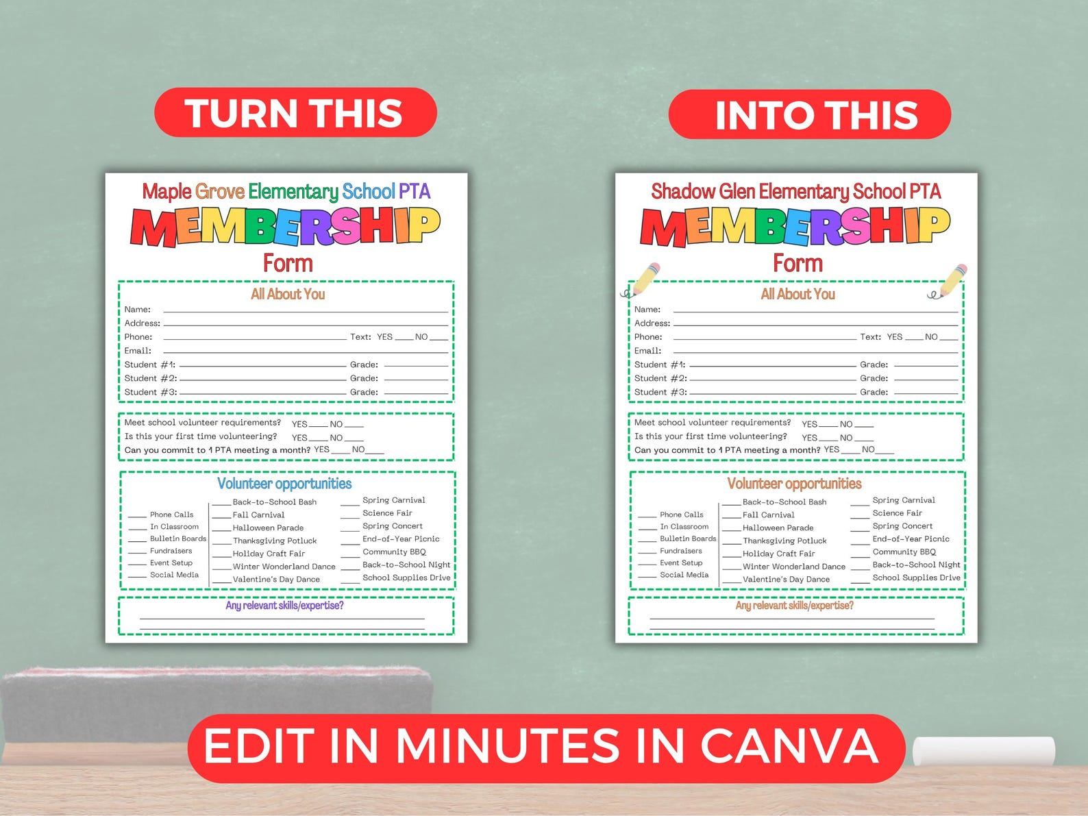 EDITABLE PTA PTO Membership Form Template, Pta Parent Volunteer Sign up ...