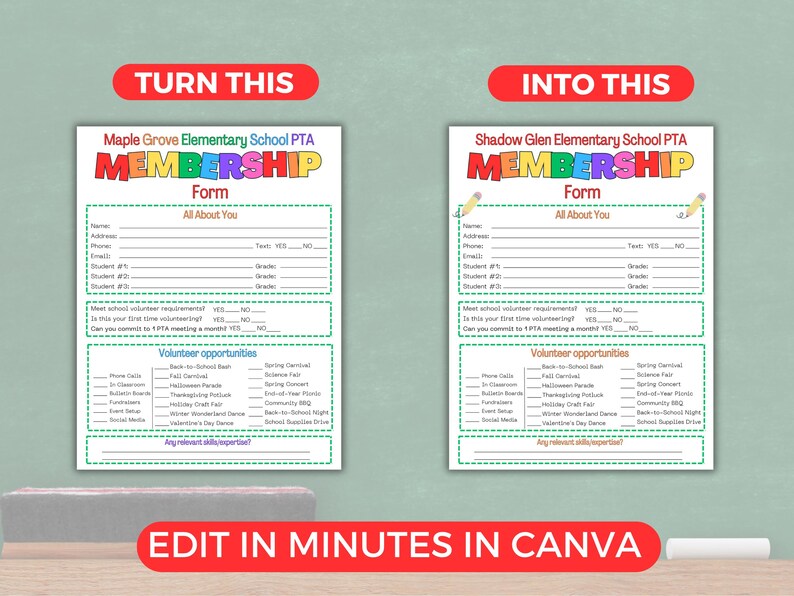 EDITABLE PTA PTO Membership Form Template, Pta Parent Volunteer Sign up ...