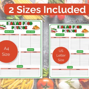 Italian Food Potluck Sign up Sheet, Printable Pasta Dinner Party ...