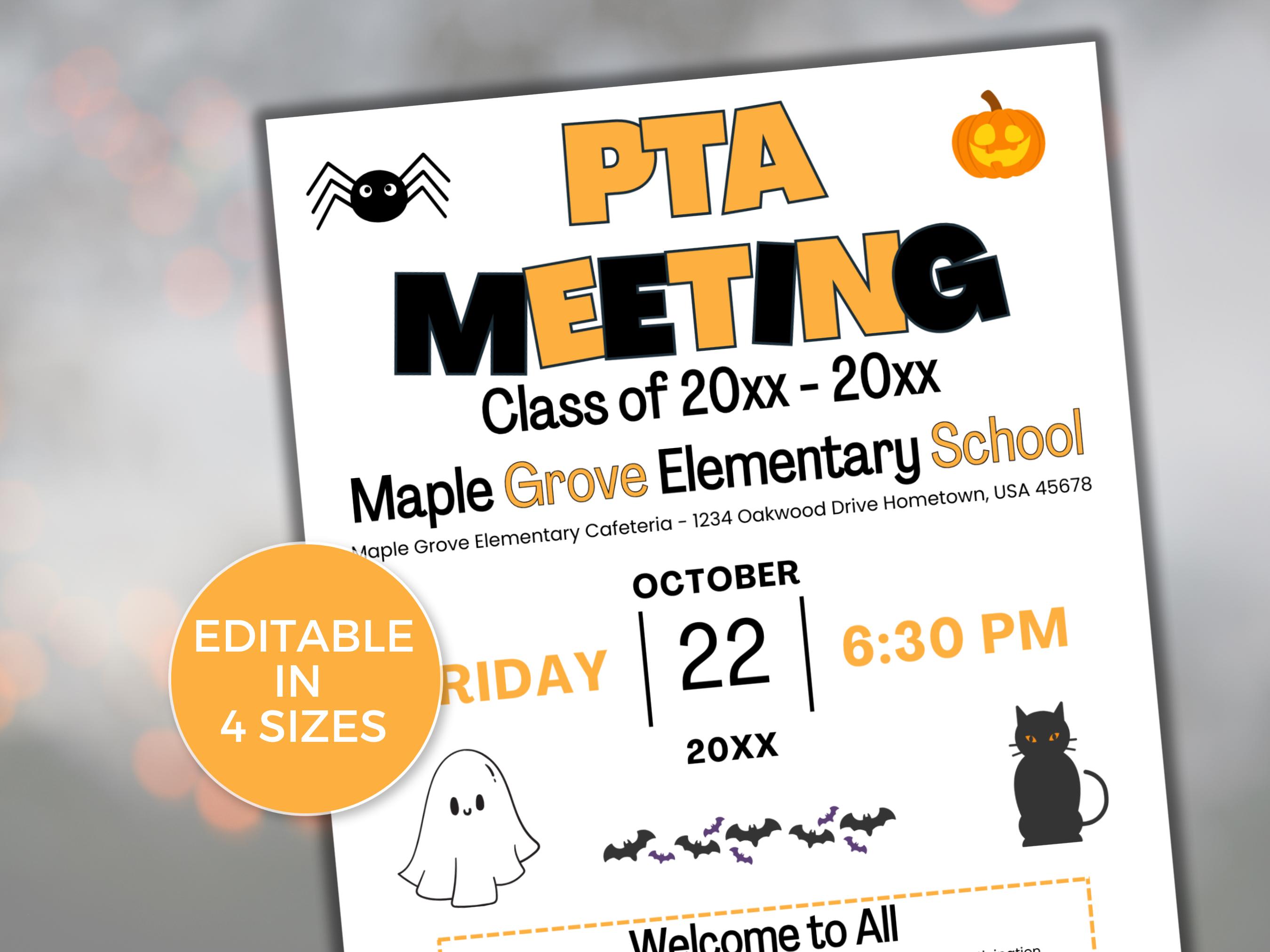 EDITABLE PTO PTA October Meeting Flyer Template, Pto/pta Information ...