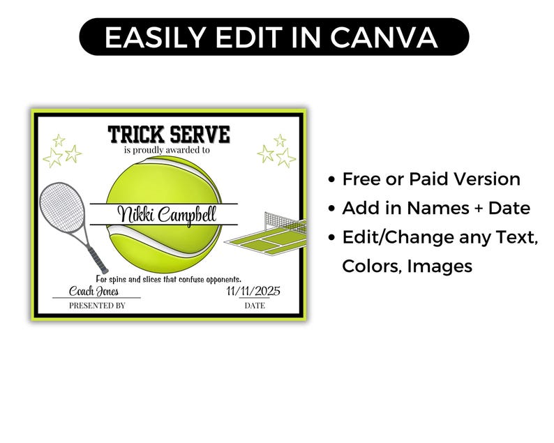 Editable Tennis Award Certificates, 101 Printable End of Season Tennis ...