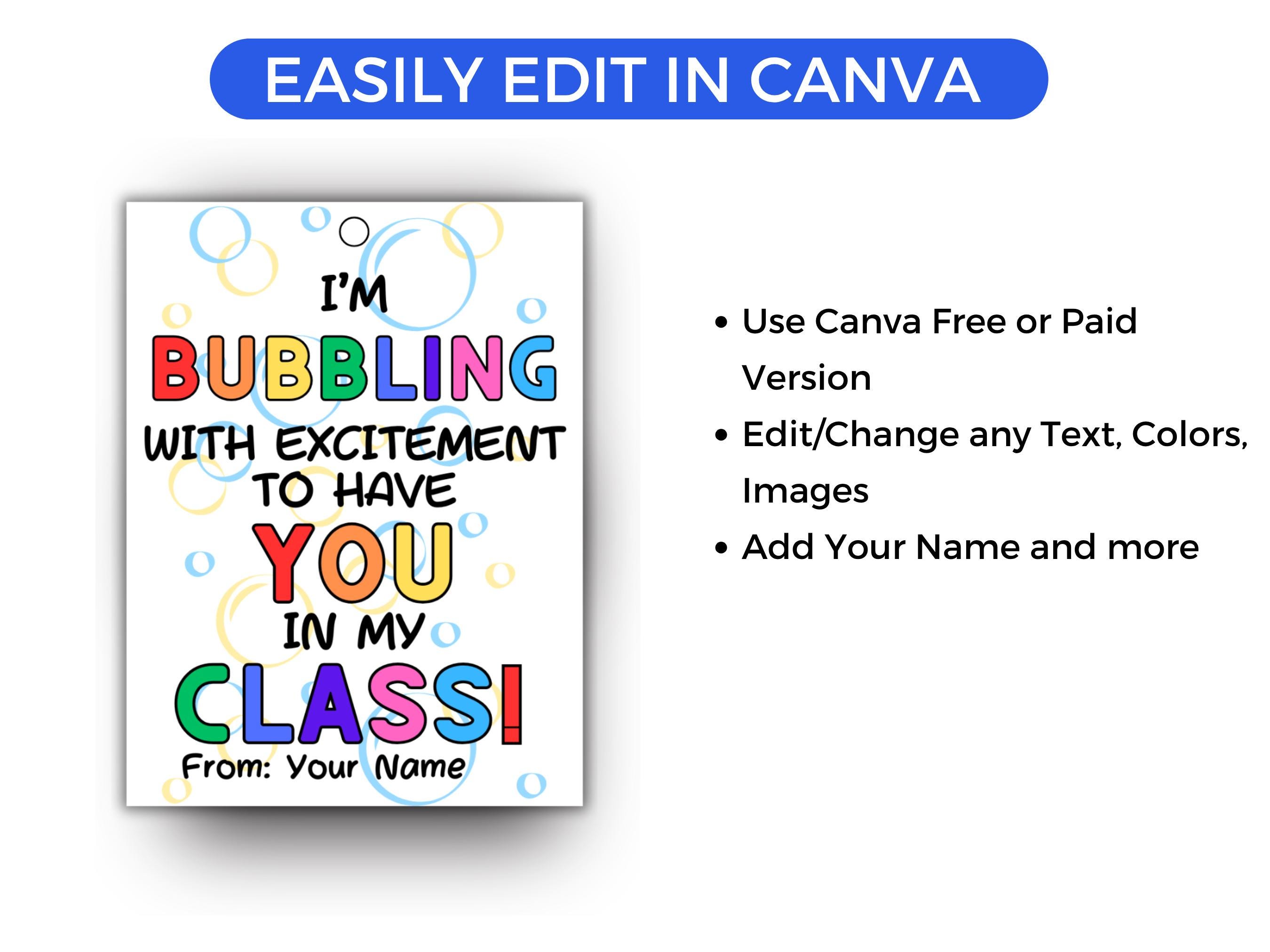 Editable Back to School Bubble Gift Tags, Printable First Day of School ...