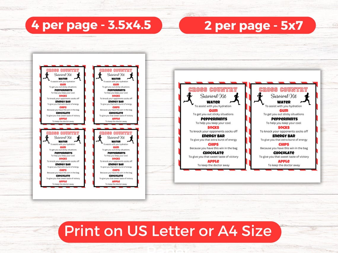 Editable Cross Country Survival Kit Gift Tag Template, Track Team Gift ...