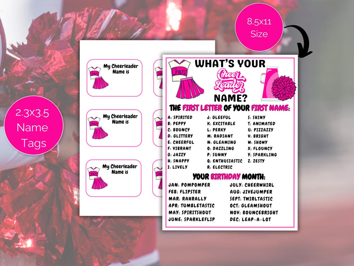 What's Your Cheer Name Game + Name Tags, Printable Cheer Party Game ...