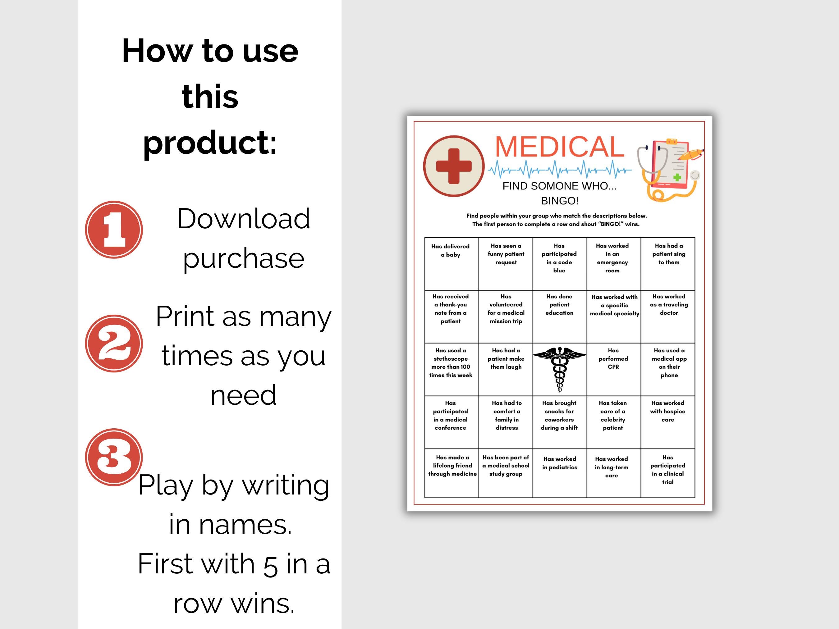 Medical Find Someone Who Game, Mix and Mingle Bingo, Medical Party Game ...