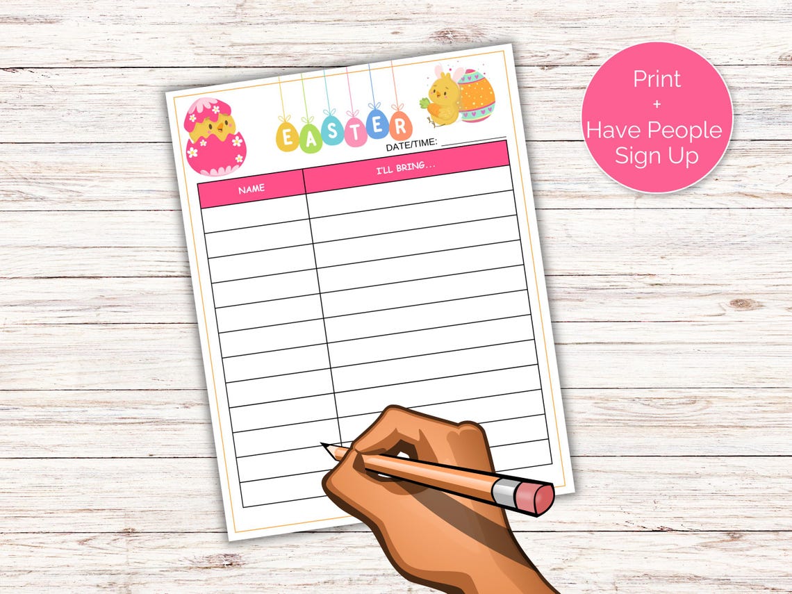 Easter Potluck Sign up Sheet, Printable Easter Party Potluck Sign up ...