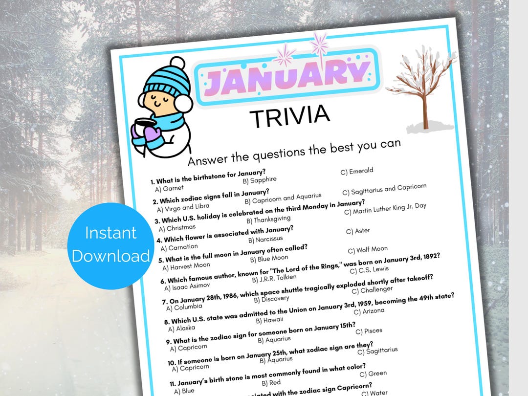 January Trivia Game, January Quiz, Printable Calendar Trivia ...