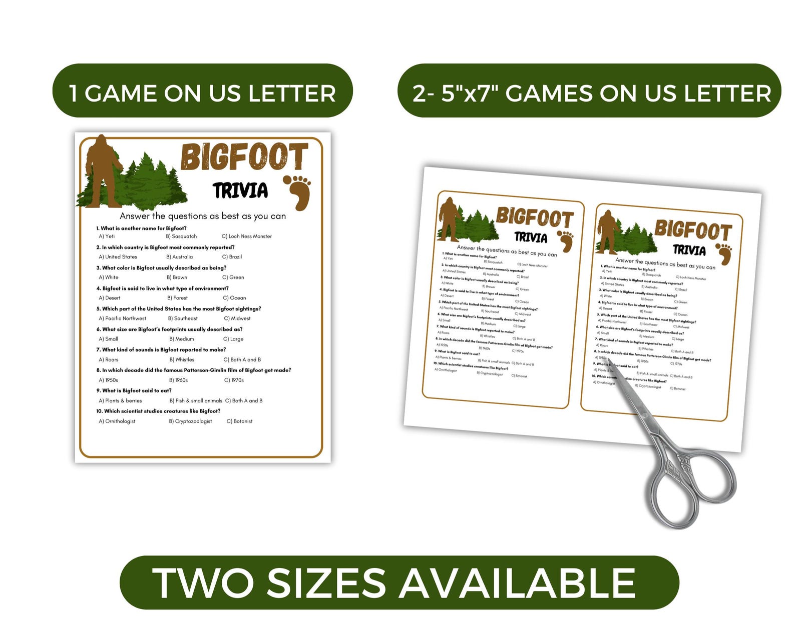 Bigfoot Games, Bigfoot Party Printable, Sasquatch Activity for Kids ...