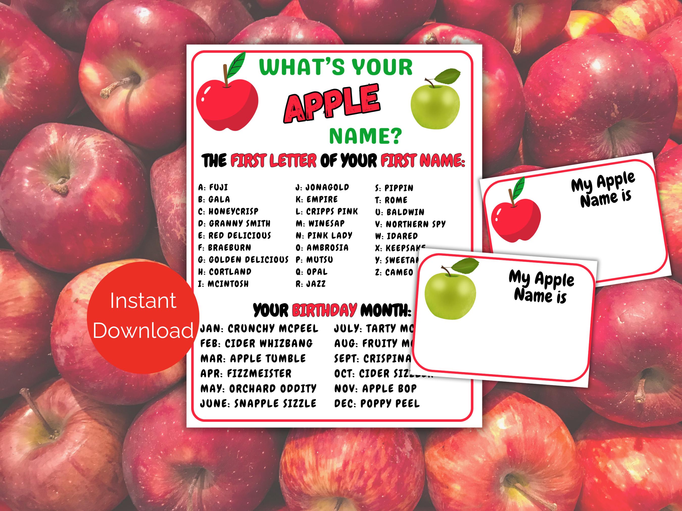 What's Your Apple Name Game + Name Tags, Apple Picking Party Game ...