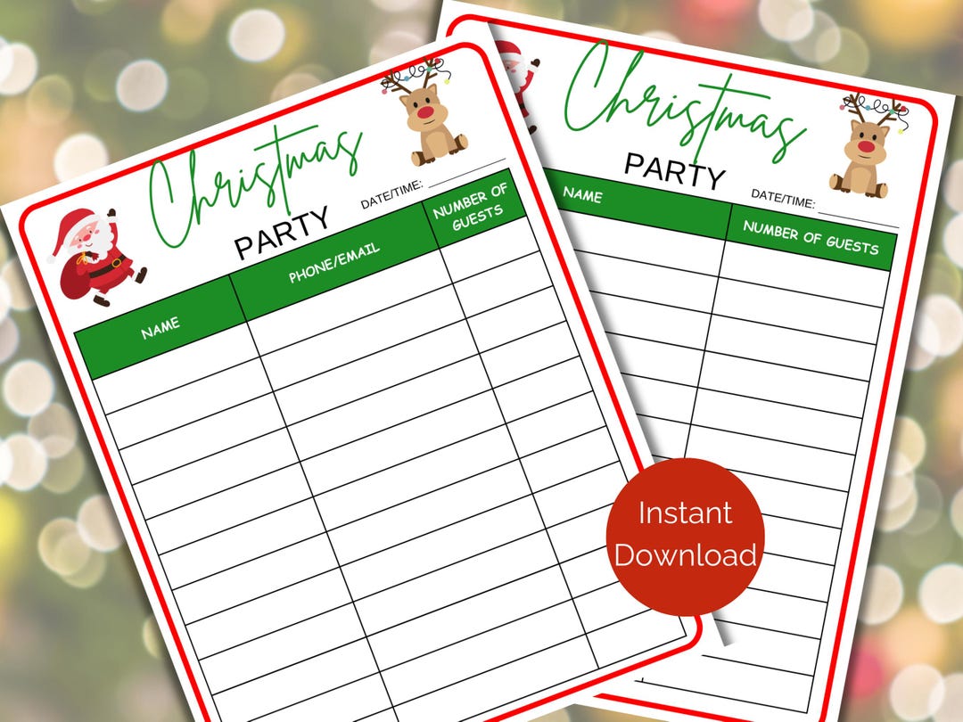 Christmas Party Sign up Sheet, Christmas Work Party Sign up Sheet ...
