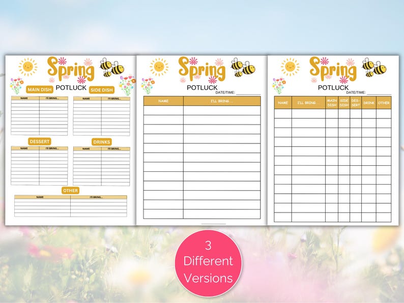 Spring Potluck Sign up Sheet, Printable Spring Party Sign up Form ...