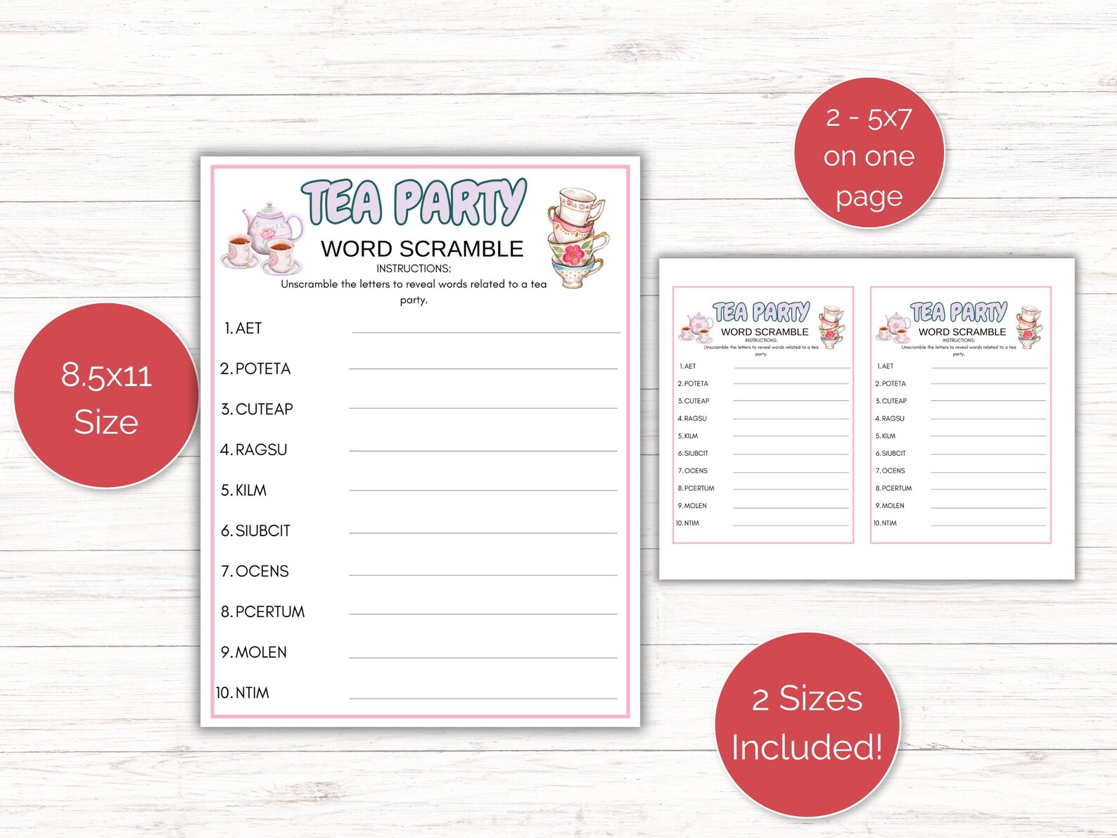 Tea Party Word Scramble Game, Printable Tea Party Games, Garden Party ...