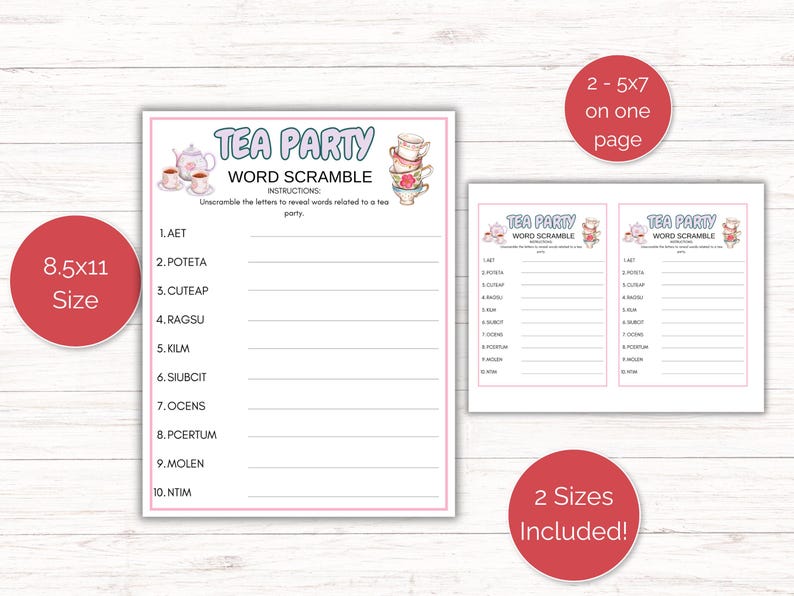 Tea Party Word Scramble Game, Printable Tea Party Games, Garden Party ...