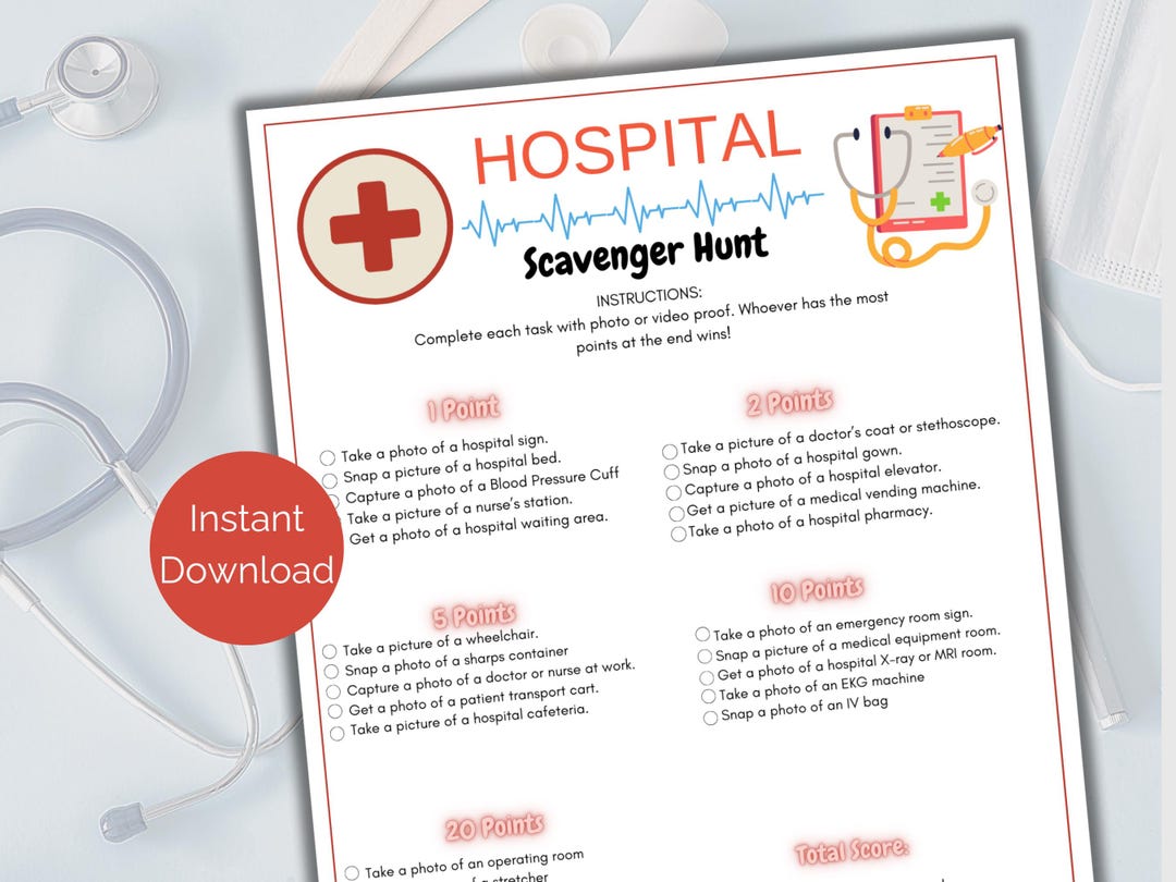 Hospital Scavenger Hunt, Printable Medical Scavenger Hunt, Nurse Party ...